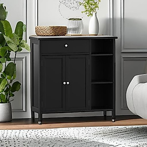 Irontar Bathroom Cabinet with Doors, Bathroom Floor Cabinet with Drawer & Adjustable Shelf, Kitchen Cupboard Storage for Living Room, Entryway, Black