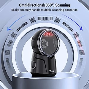 Tera Barcode Scanner Desktop Omnidirectional: 1D 2D QR Hands Free USB Wired Bar Code Reader Adjustable Scan Head Plug and Play for POS Supermarket Retail Store Mobile Payment Model 9000