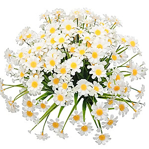 Artificial Flowers 6 Pack White Daisy Fake Flowers UV Resistant Greenery Shrubs Plants Indoor Outside Hanging Planter Home Office Garden Yard Window Box Wedding Decor