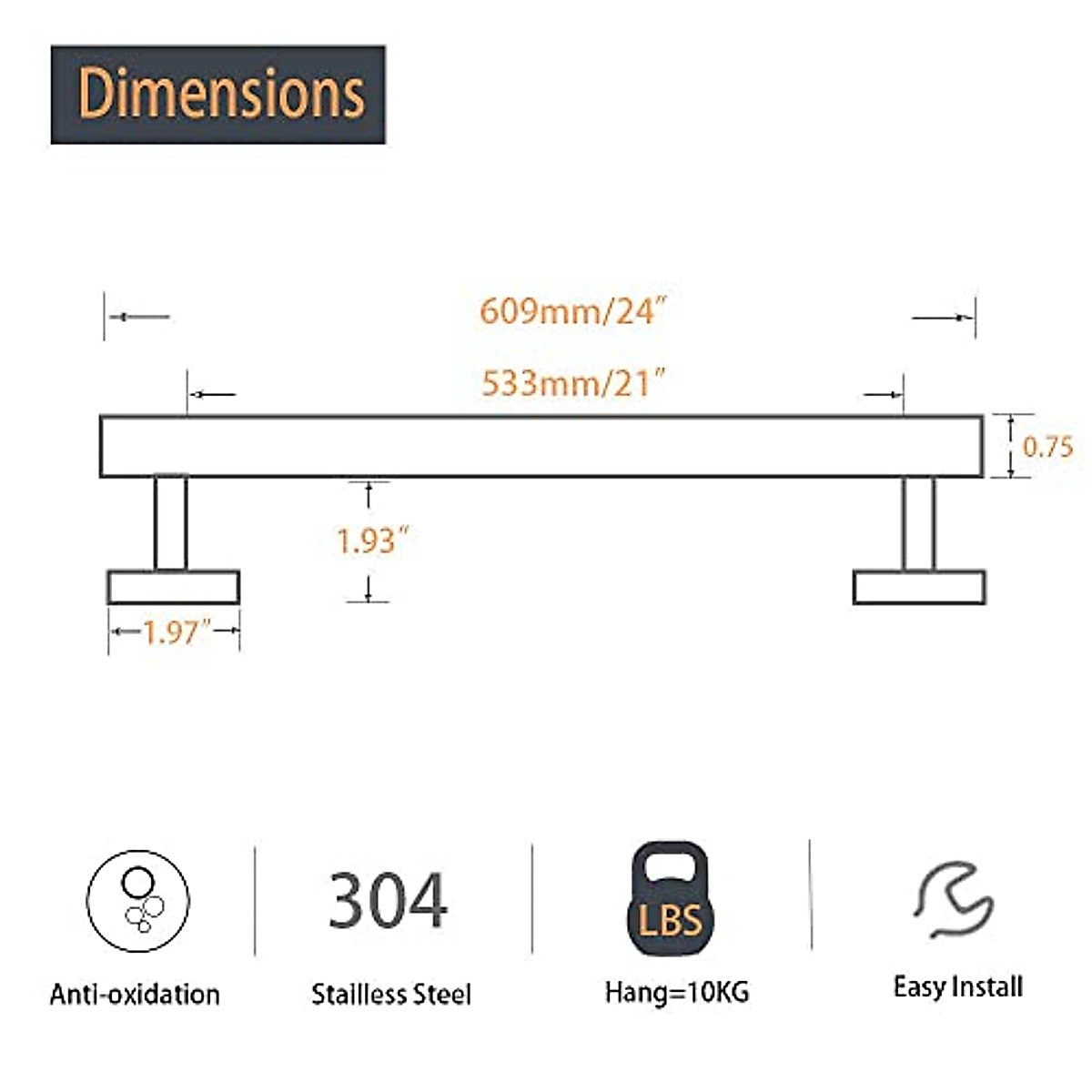 NearMoon Bathroom Towel Bar, Bath Accessories Thicken Stainless Steel Shower Towel Rack for Bathroom, Towel Holder Wall Mounted (2 Pack, Matte Black, 24 Inch)