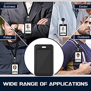 3 Pack Sliding ID Badge Holders Black Plastic Vertical ID Card Holder Hard ID Card Case Protector with Clear Window for Office, School, Conference