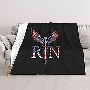NUTTAG America Flag Rn Registered Nurse Throw Blanket Lightweight 60x50 Inches Air Conditioning Blanket for Bed Couch Living Room All Seasons Microfleece Blanket