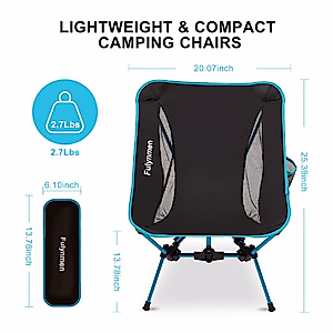 Fulynmen Lightweight Folding Camping Chair Comfortable Compact Chair for Adult Supports 330 Lbs Stable Portable Lawn Chair with 2 Side Pockets for Outdoors Camp Beach Backpacking Travel Blue