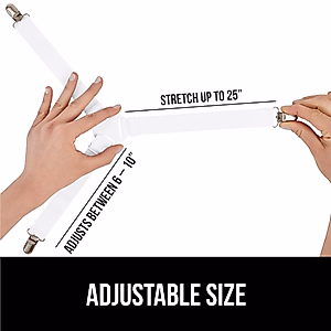 GORILLA GRIP Patent Pending Bed Sheet Straps, Adjustable Elastic Fasteners with Metal Clips, Keep in Place Fitted Bedding Holder, Easy Install Suspenders Mattress, Firm Tight Accessories, 4 Pack White