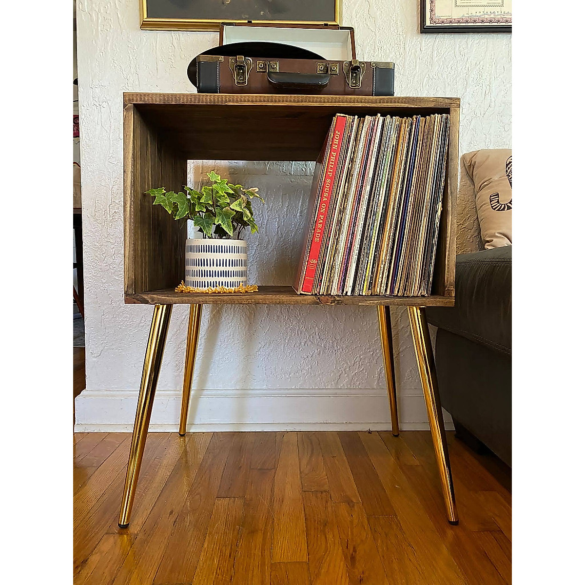 Table for Record Player Stand Cabinet MCM Mid Century Modern Metal Golden Legs Active Restock requests: 0