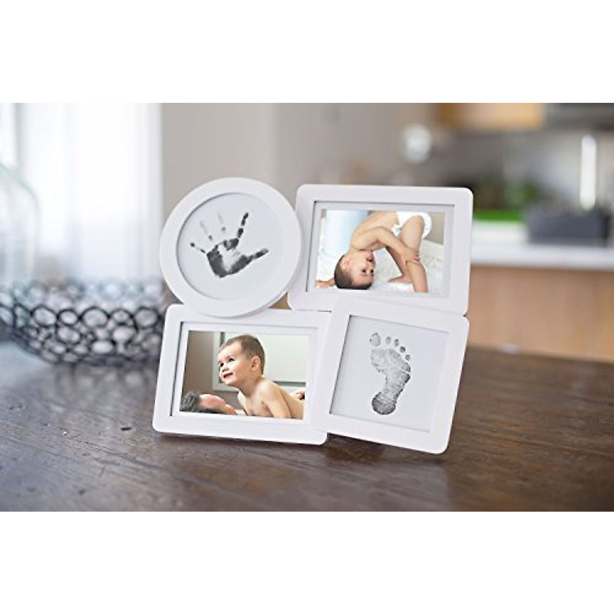 Pearhead Baby Collage Keepsake Babyprint Frame, Gender-Neutral Baby Nursery Decor for New and Expecting Moms, Includes Clean-Touch Ink Pad, White