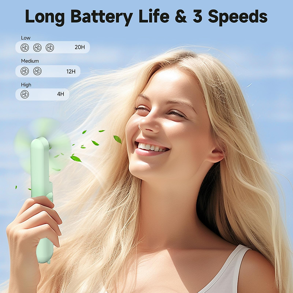 HZSK Joylifetech Handheld Mini Fan, Portable Foldable Fan with Power Bank, USB Rechargeable Small Pocket Fan, Battery Operated Personal Fan with 3 Speeds for Women Outdoor Travel (Green)