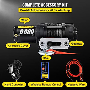 VEVOR Electric Winch 6000lb Load Capacity Truck Winch Synthetic Rope with Wireless Remote Control, Powerful Motor for ATV UTV Off Road Trailer