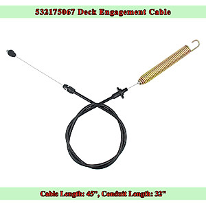 Wanotine 175067 169676 Deck Engagement Cable Replaces Craftsman 532175067 Deck Clutch Cable, Fits Craftsman LT1000 LT2000 DLT3000 Husqvarna AYP Poulan Riding Lawn Mowers with 42'' Deck