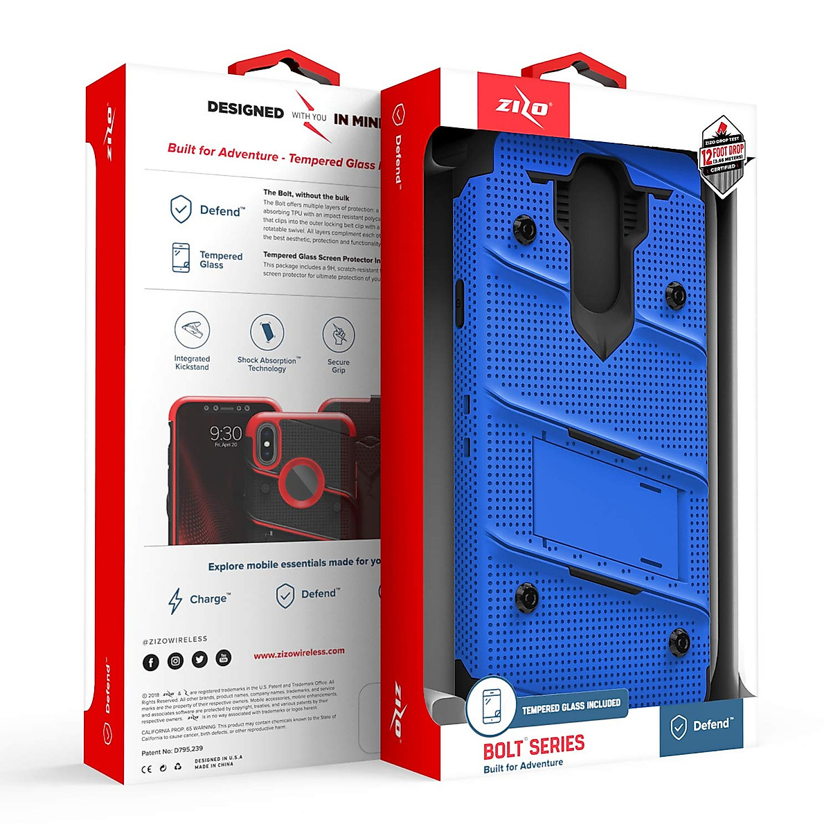 ZIZO Bolt Series LG Stylo 4 Case Military Grade Drop Tested with Tempered Glass Screen Protector, Holster, Kickstand Blue Black