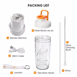 Aieve Mason Jar Blender, Personal Blender Portable Blender Cup for Wide Mouth Mason Jar (Turns Wide Mouth Mason Jar into Rechargeable Blender)