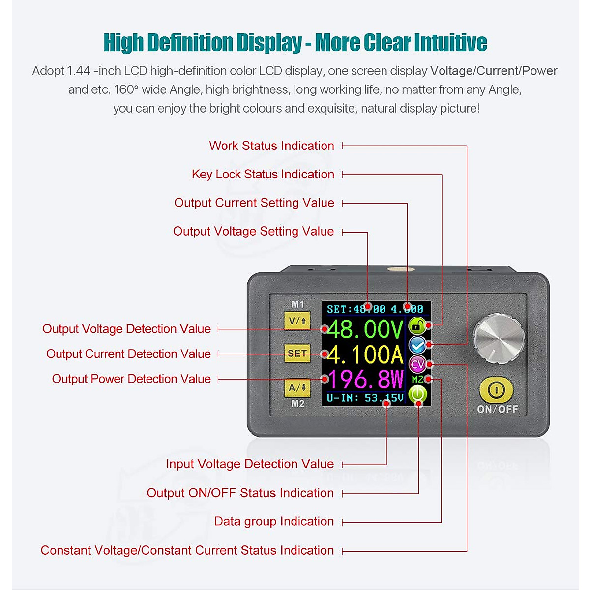 RD DPS5005 USB DC 6-55V to 0-50V 5A Constant DC DC Voltage Current Step-down Power Supply Module Buck Voltage Converter Voltmeter communication(DPS5005-USB-BT)