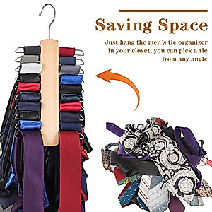 Yalikop Wooden Necktie and Belt Hanger 4 Pack Natural Finish Wood Center Organizer Tie Rack with Non-Slip Clips 20 Hooks 360 Degree Swivel Space Saving for Men Closet