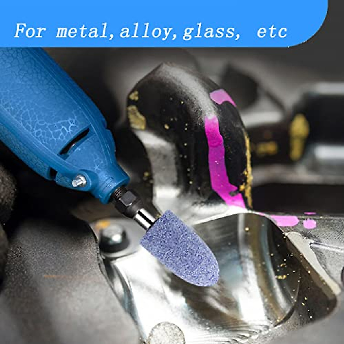 100 Pcs 𝐑𝐨𝐭𝐚𝐫𝐲 𝐆𝐫𝐢𝐧𝐝𝐢𝐧𝐠 𝐒𝐭𝐨𝐧𝐞𝐬 - 1/8 Inch Shank Abrasive Mounted Stone Grinding Bits for Dremel Rotary Tools (Blue)