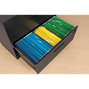 Modern Metal Lateral File Cabinet with Lock, Locking Wide File Cabinet with Large Drawer, Large Deep Storage Cabinet Locked by Keys for Home Office Letter/Legal/F4/A4 Size (Black2)