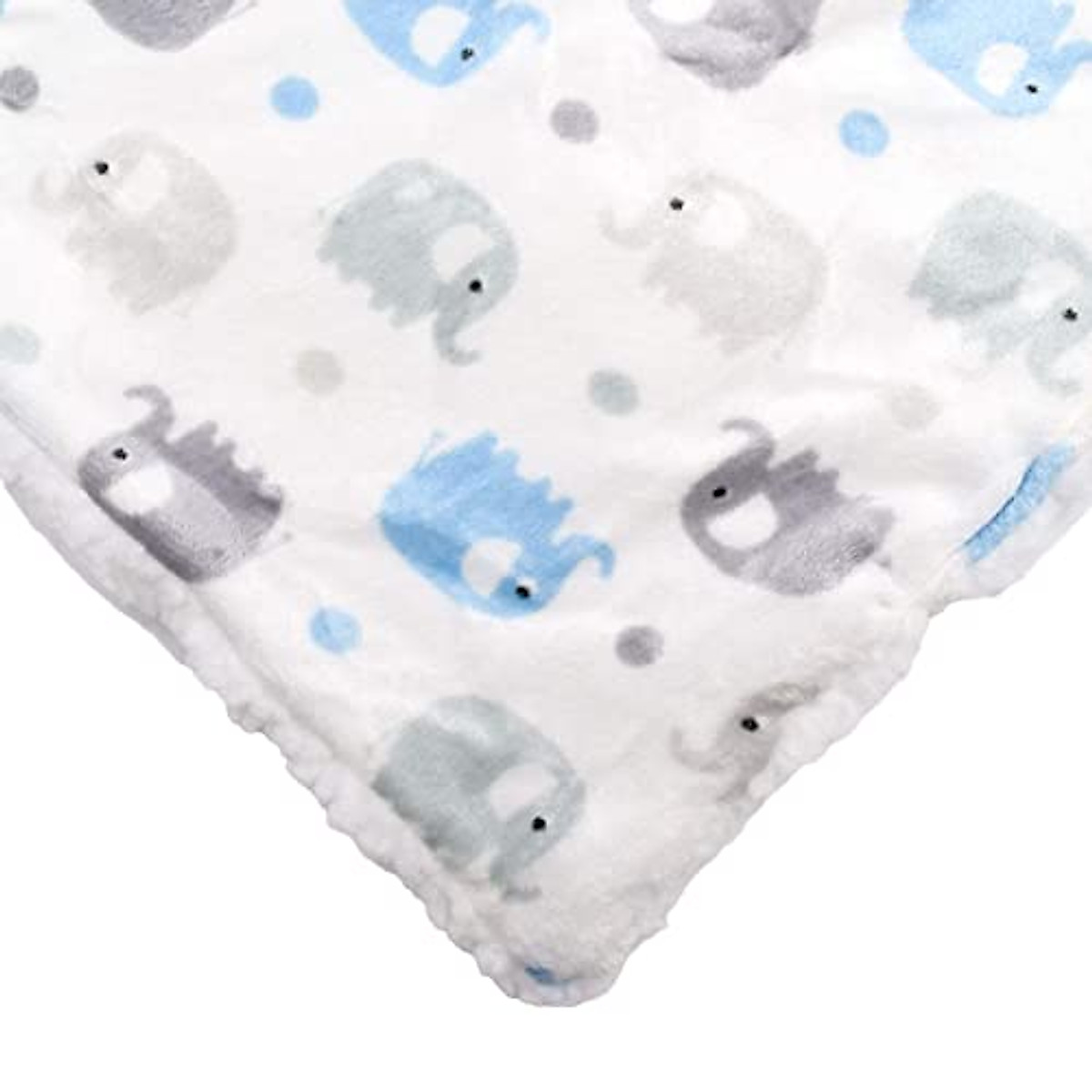 EVERYDAY KIDS Large Ultra Soft Gray and Blue Elephant Minky Baby Blanket for Boys Mink and Sherpa Toddler and Baby Boy Blanket Measures 30 x 40”; Trendy Animal Elephant Baby Nursery Decor