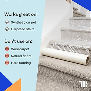 Carpet Protection Film 36" x 200' roll. Made in The USA! Easy Unwind, Clean Removal, Strongest and Most Durable Carpet Protector. Clear, Self-Adhesive Surface Protective Film.