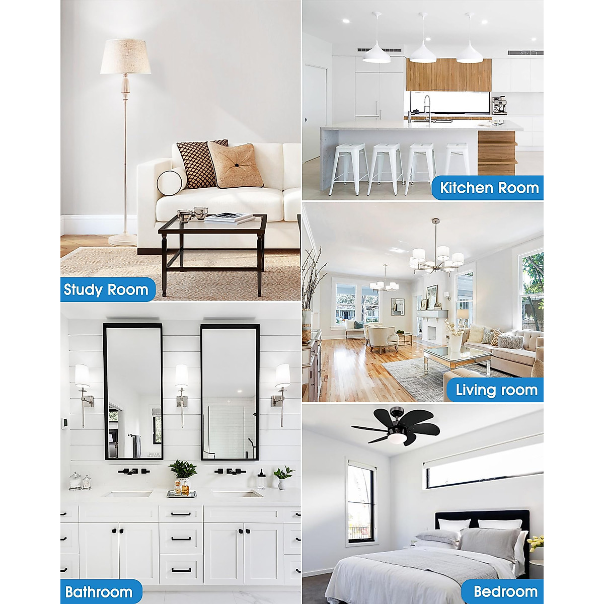 EvaStary Ceiling Fan Light Bulbs, 60W Equivalent E12 LED Bulb, Super Bright 600LM Daylight 5000K Small Base A15 Shape Candelabra Bulb for Chandelier, Ceiling Fans, Non-dimmable, 85-265V, 6 Pack