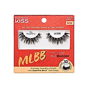 KISS My Lash But Bolder, False Eyelashes, Big Personality', 14 mm, Includes 1 Pair, Contact Lens Friendly, Easy to Apply, Reusable Strip Lashes, Glue-On