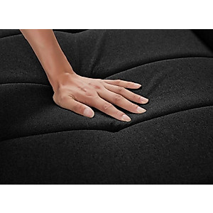 Fangflower Black Tufted Back Sofa Bed Mid-Century Convertible Sleeper Futon with Tapered Wood Legs for Living Room Apartment Lounge