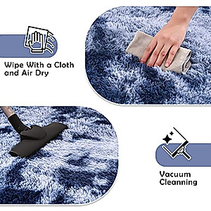 Zareas Shag Area Rugs for Living Room, 5x8 Feet Fluffy Rugs for Bedroom, Shaggy Rug for Nursery Playroom Dorm College Office, Tie Dye Blue Grey Gradient Fuzzy Carpet Plush Rug for Room Decor