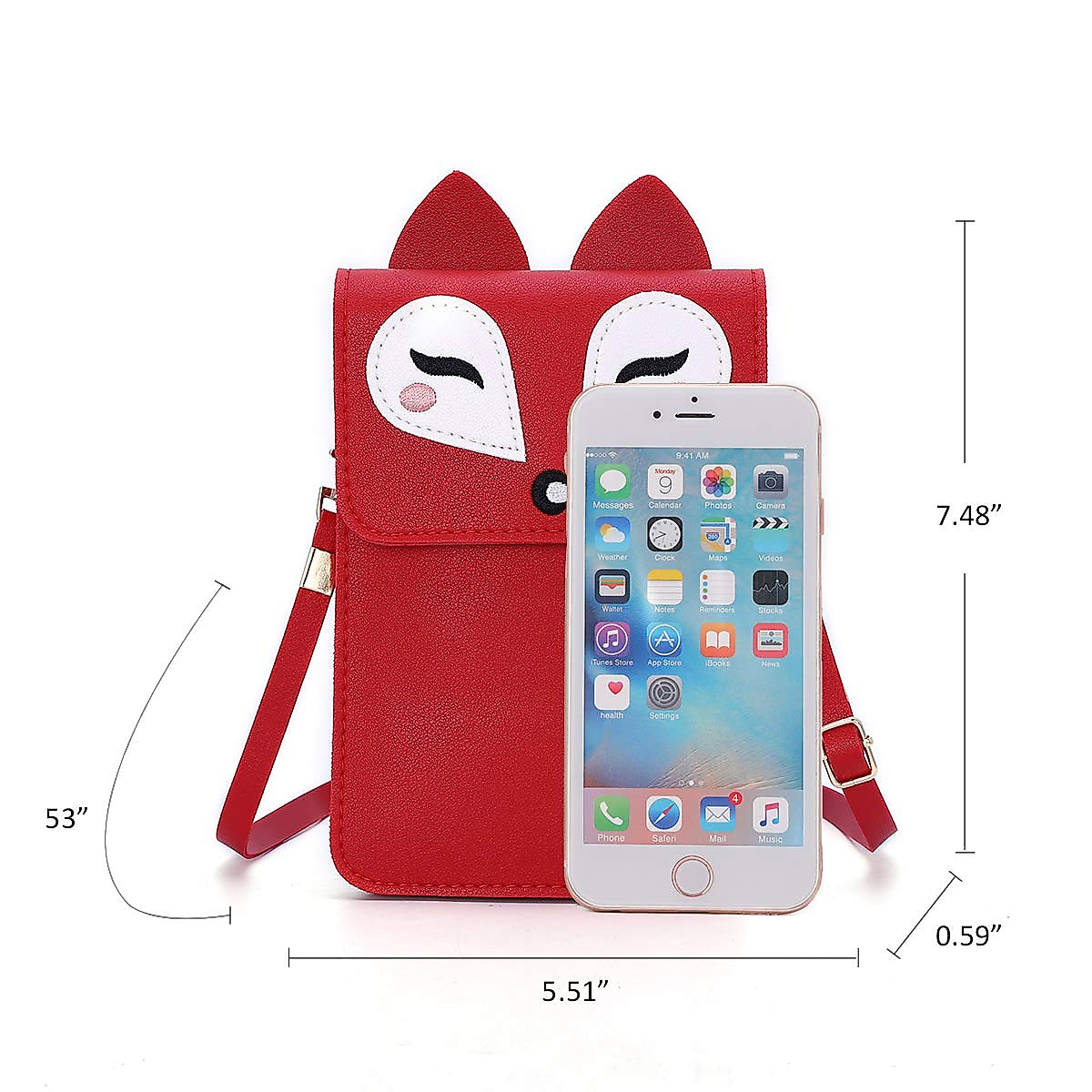 KL928 Women Small Crossbody Bag - Cell Phone Purse Smartphone Wallet Bags (Fox-Adjustable Strap)