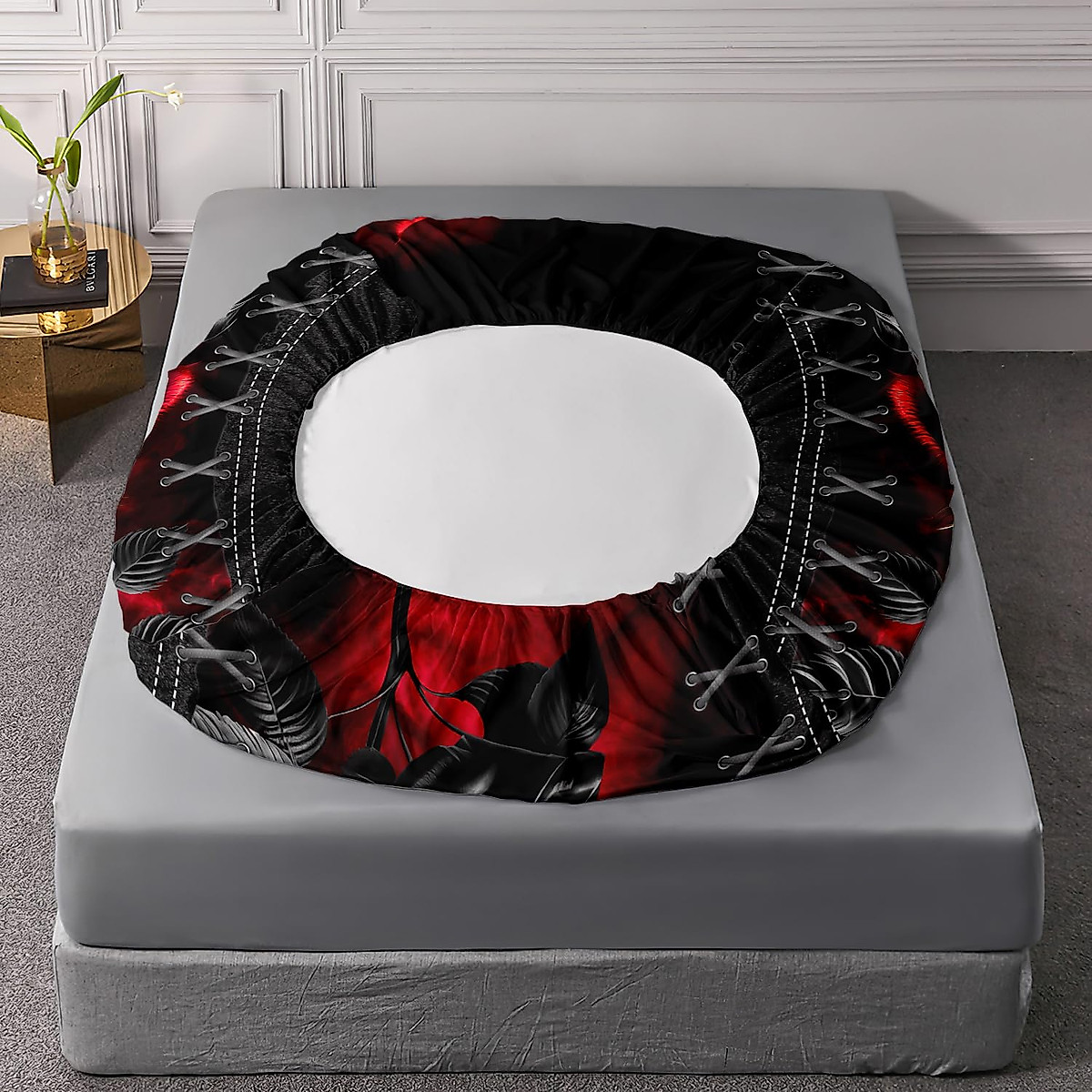 AILONEN Red Rose Fitted Sheet Full Size, 3D Red Flowers Bed Sheet Set,Romantic Floral Sheets for Girls Women Room Decor,3PCS Black Red Rose Sheet Sets,1 Fitted Sheet and 2 Pillowcases