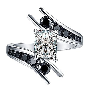 Raylynn Solid Sterling Silver Black CZ Engagement Wedding Bridal Ring Ginger Lyne Black Tie Collection Size 7