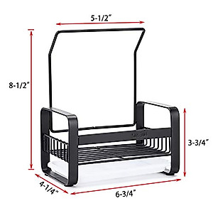 JUXYES Stainless Steel Sponge Holder with Dishcloth Drying Rack, Kitchen Sink Organizer Caddy Tray Sponge Brush Soap Holder with Removable Drain Tray for Kitchen (S, Black)