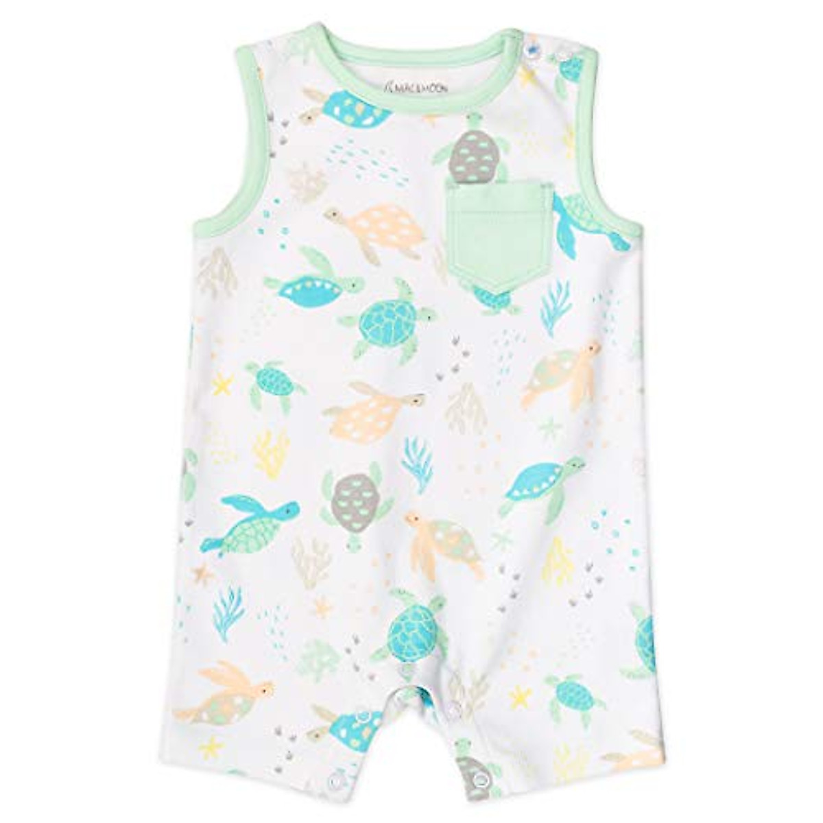Mac & Moon Baby Romper Organic Cotton 2-Pack Romper in Neutral Turtle Prints, Baby Boy Girl