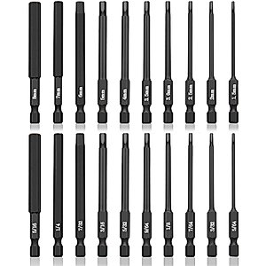 NAUIX 20 Piece Hex Head Allen Wrench Drill Bit Set, 1/4 Inch Hex Shank Metric and SAE S2 Steel Hex Bit Set, Magnetic Tips 3 Inch Long