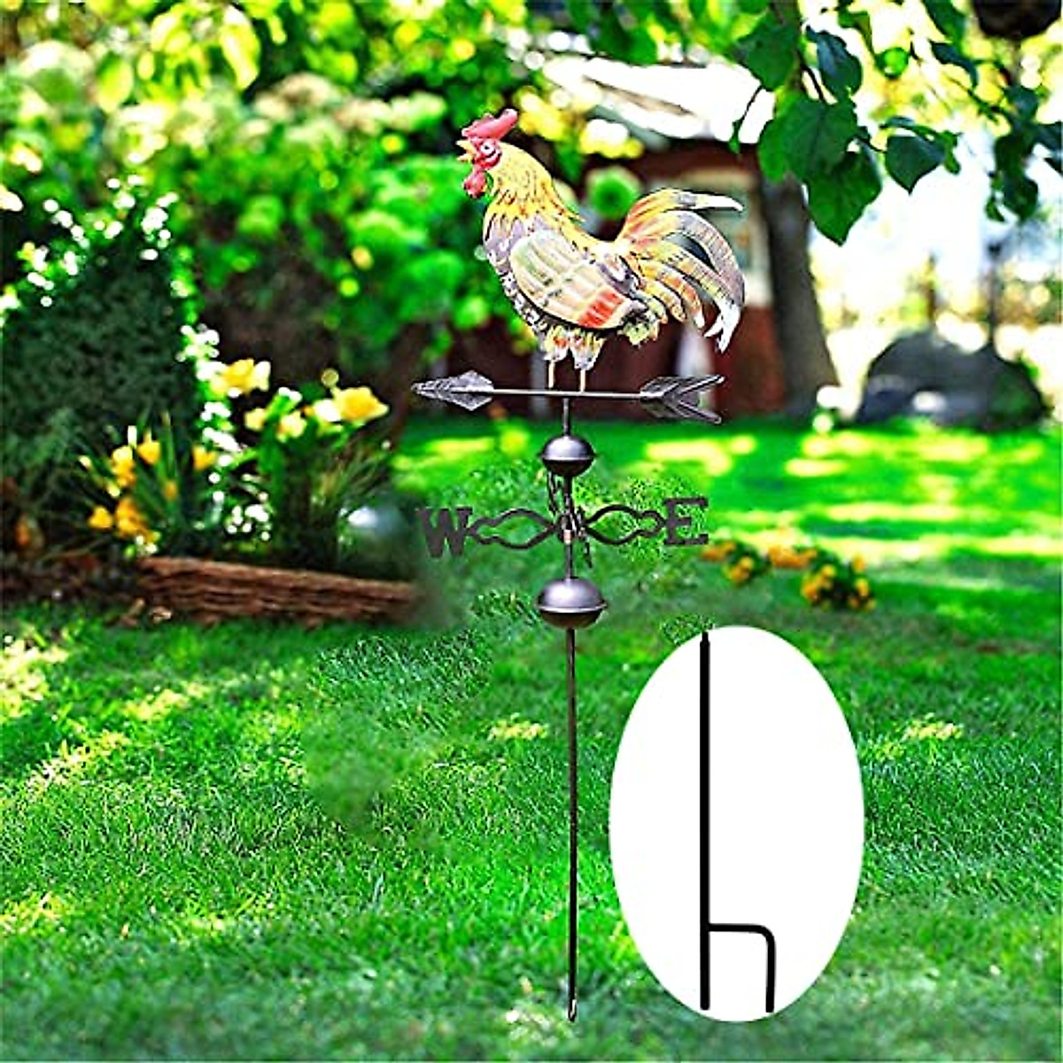 Westcharm 48 in. Crowing Metal Rooster Weathervane | Wind Wheel Decorative Garden Stake with Rooster Ornament | Chicken Garden Weather Vane