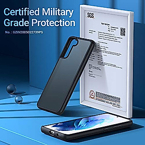 TORRAS Shockproof Galaxy S21 Case (Only), [Military Grade Drop Tested] Translucent Matte Hard Back with Soft Edge Slim Protective Compatible for Samsung Galaxy S21 Case, Black