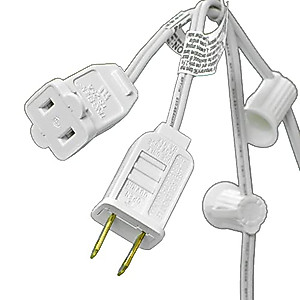 EST. LEE DISPLAY L D 1902 Outdoor Patio String Light Cords with Male & Female Plugs Green & White Wire 12in Spacing Sockets, 25FT Length (White, C7 - E12)