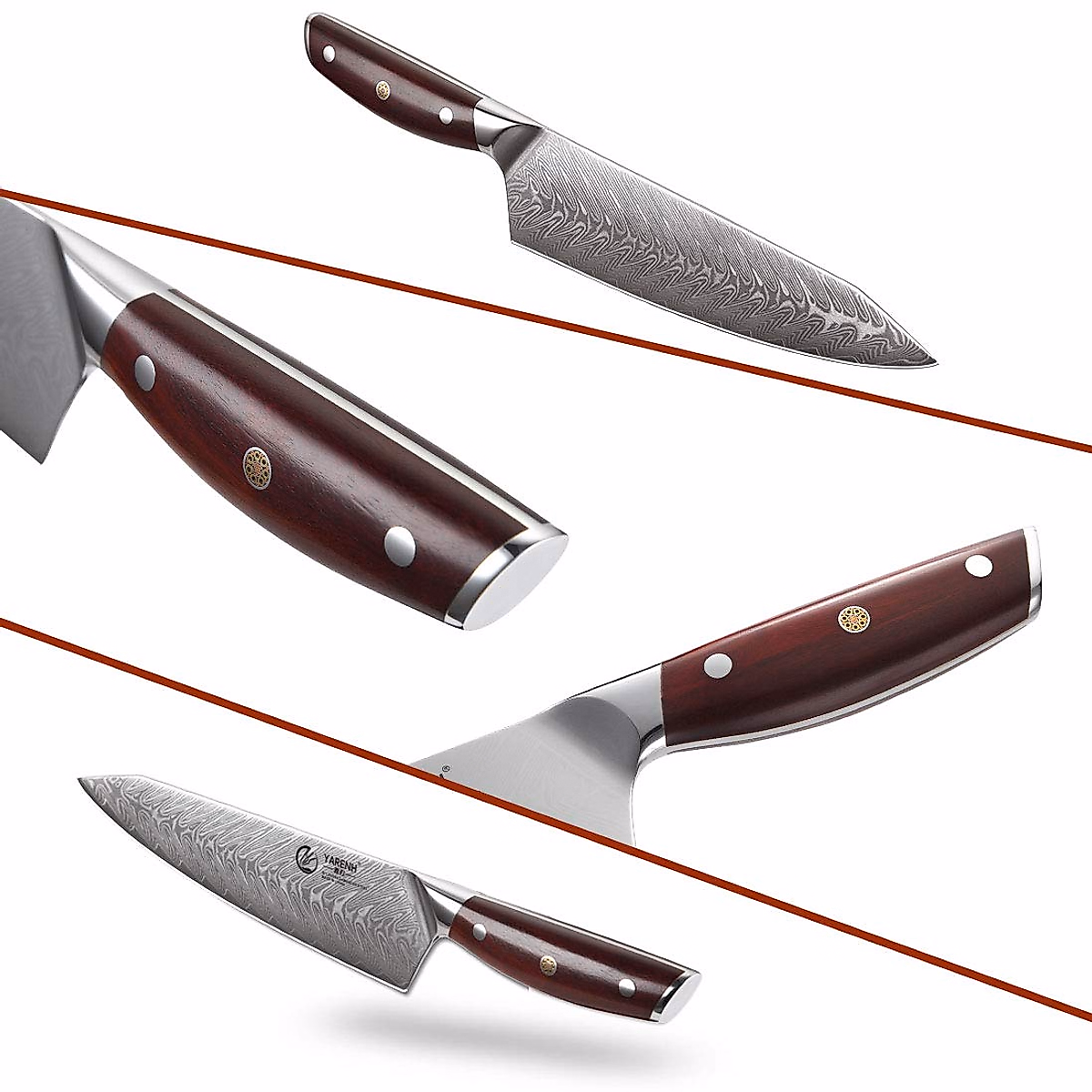 YARENH 8-Piece Kitchen Knife Set with Block,Damascus Chef Knife, 67-Layer High Carbon Stainless Steel,Sharp Rust-Resistant Blades,Sandalwood Handle