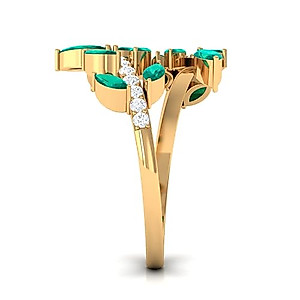 Rosec Jewels Natural Nature Inspired Ring, AAA Quality, Emerald Diamond Anniversary Ring, May Birthstone Ring (Ready to Gift), 14K Yellow Gold, Size:US 7.00