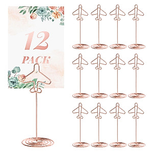 CHGCRAFT 12PCS Table Number Holders Airplane Shape Place Card Holders Metal Name Card Holders Table Number Stands Table Photo Picture Holders for Party Weddings Resturants, Rose Gold