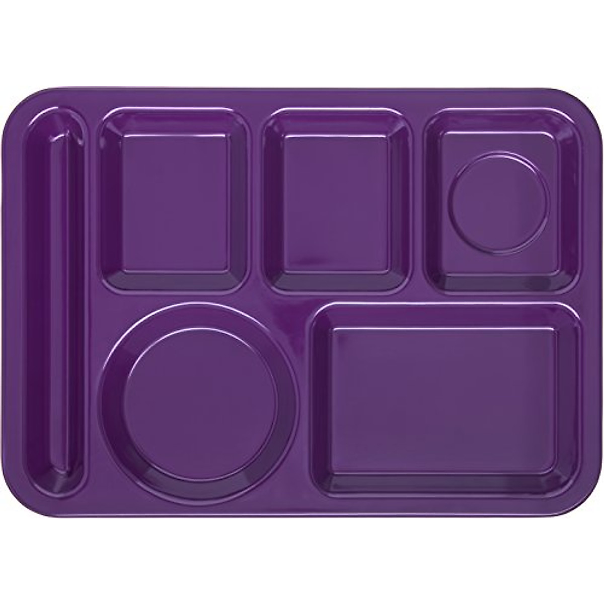 Carlisle FoodService Products Left-Hand Heavyweight 6-Compartment Melamine Tray 10" x 14" - Purple