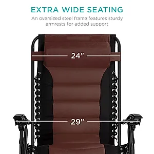 Best Choice Products Oversized Padded Zero Gravity Chair, Folding Outdoor Patio Recliner, XL Anti Gravity Lounger for Backyard w/Headrest, Cup Holder, Side Tray, Polyester Mesh - Black/Brown