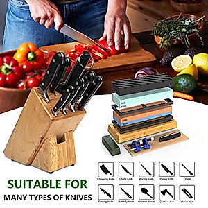 Knife Sharpening Stone Set, Premium 4 Side Grit 400/1000 3000/8000 Whetstone Sharpener Kit with Cut Resistant Gloves,Bamboo Base,Flattening Stone,Angle Guide,Honing Guide,Leather Strop,Razor Strop
