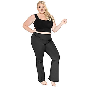 STRETCH IS COMFORT Women's Foldover Plus Size Yoga Pants Black 2X