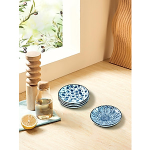 TAOCIGOU Ceramic Spoon Rest for Stove Top, 4.8" Spoon Rest for Kitchen Counter, Coffee Spoon Rest Holder, Cooking Ceramic Utensil Holder for Spatula Ladle Tongs, Set of 4 (Blue Flower)