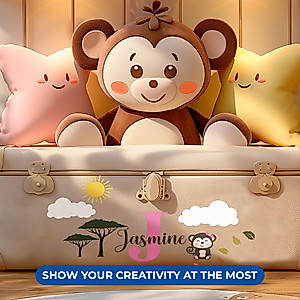 CRYPTONITE Personalized Name Jungle Animals Vinyl Wall Decor I Nursery Wall Decal for Baby Boy & Girl Decoration I Stickers for Kids I Multiple Options for Customization (D. Monkey)