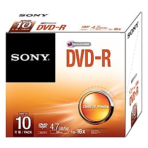 Sony 10DMR47SS 16x DVD-R 4.7GB Recordable DVD Media - 10 Pack
