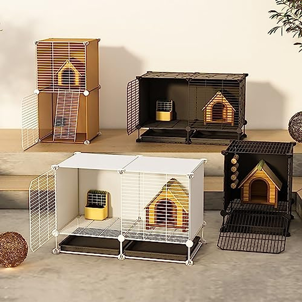 Small Animal Cage, Rabbit Cage Small Cage Chinchilla Cage Metal Pet Cage with Removable Tray, Ferret Cage, Chinchilla Cage Grid Spacing1.5cm/0.6" for Small Pets, Guinea Pigs, Bunny,Chinchilla (Color