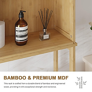 JoanKaren Over The Toilet Storage Cabinet,Bamboo Bathroom Cabinet with Adjustable Shelf and Doors,Freestanding Above Toilet Shelf for Bathroom,Space-Saving Toilet Rack