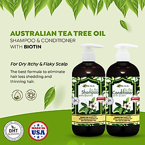 Tea Tree Oil & Biotin Shampoo & Conditioner Set for Men & Women | Professional Strength Formula | Refreshes & Stimulates Hair & Scalp | Moisturizing, Conditioning & Anti Hair Loss with DHT Blockers