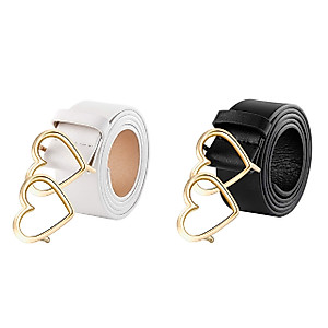 Ayliss Women Leather Waist Belt Fashion Casual Jeans Belt with Double Heart Shape Buckle Dress Pants (Black and White)