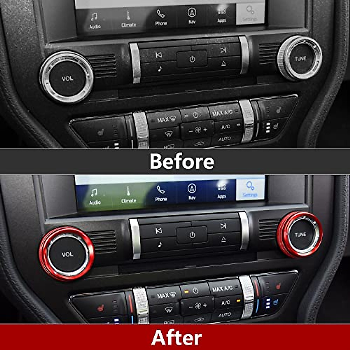 Car Audio Circle Sticker Decal Carbon Fiber Interior Trim Cover for Ford Mustang 2015 2016 2017 2018 2019 2020 2021 2022 2023 Accessories (RED)