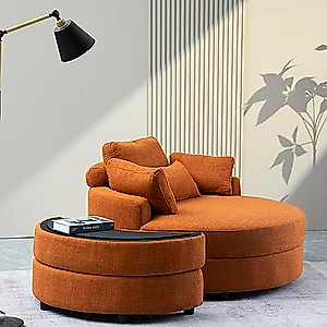 Oversized Barrel Chair with Half Moon Shaped Storage Ottoman for Living Room, Modern Accent Round Loveseat Circle Armchairs Cuddle Lounge Sofa with Removable Head & Back Pillows for Nursery, Office